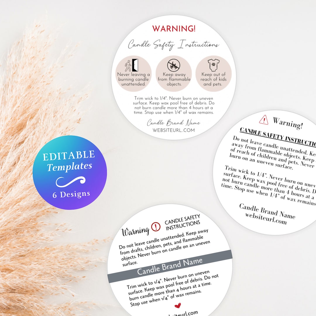 Candle Safety Instruction Label Template Custom Round Candle Safety ...