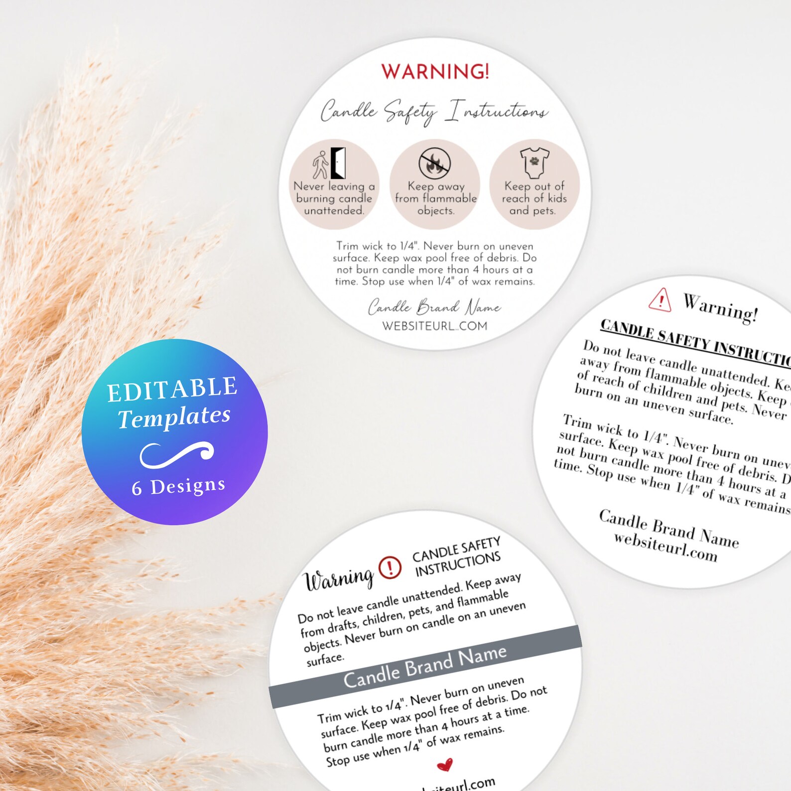 Candle Safety Instruction Label Template Custom Round Candle Safety ...