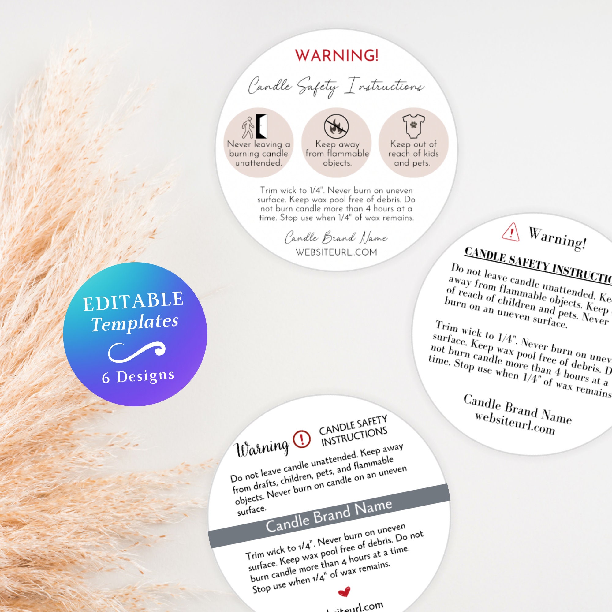 Candle Safety Instruction Label Template Custom Round Candle Safety ...