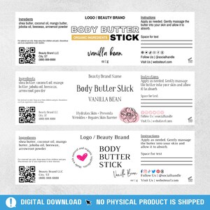 Body Butter Balm Stick Label Template Editable Wrap Around Cosmetic ...
