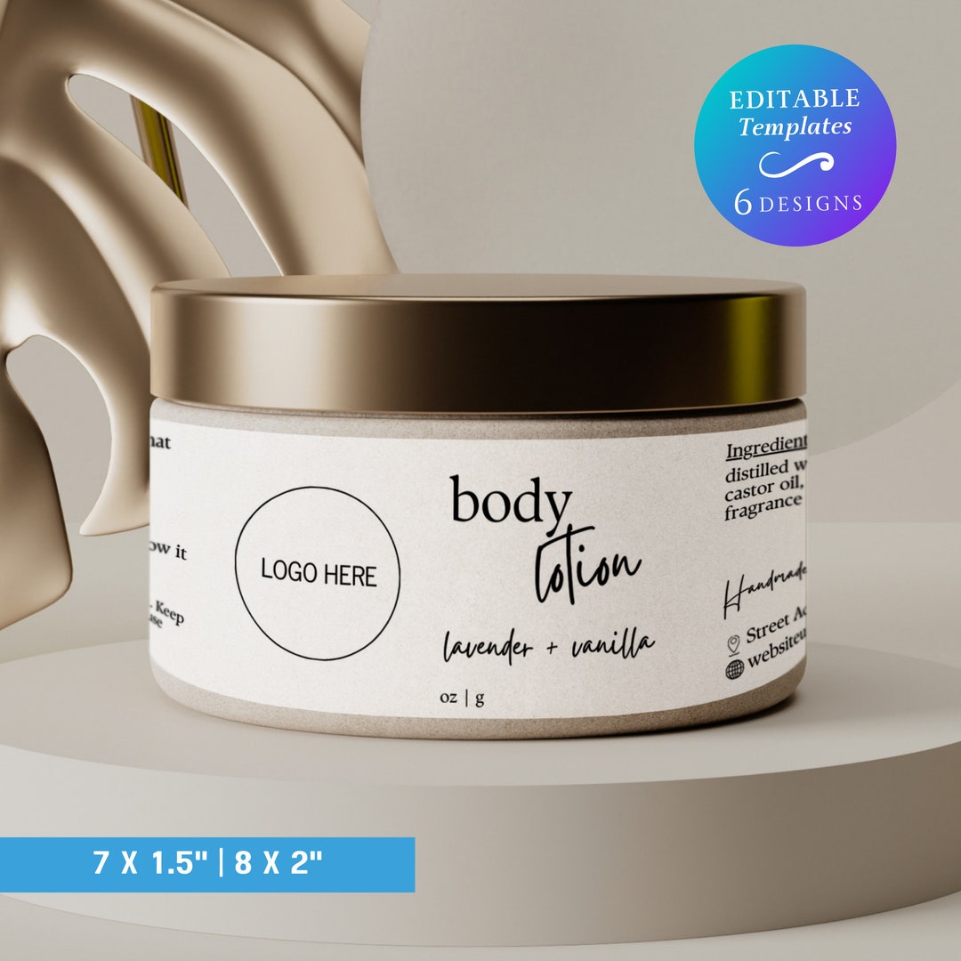 Body Lotion Wrap Around Jar Label Template Custom Skincare Moisturizer ...