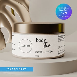 Body Lotion Wrap Around Jar Label Template Custom Skincare Moisturizer ...