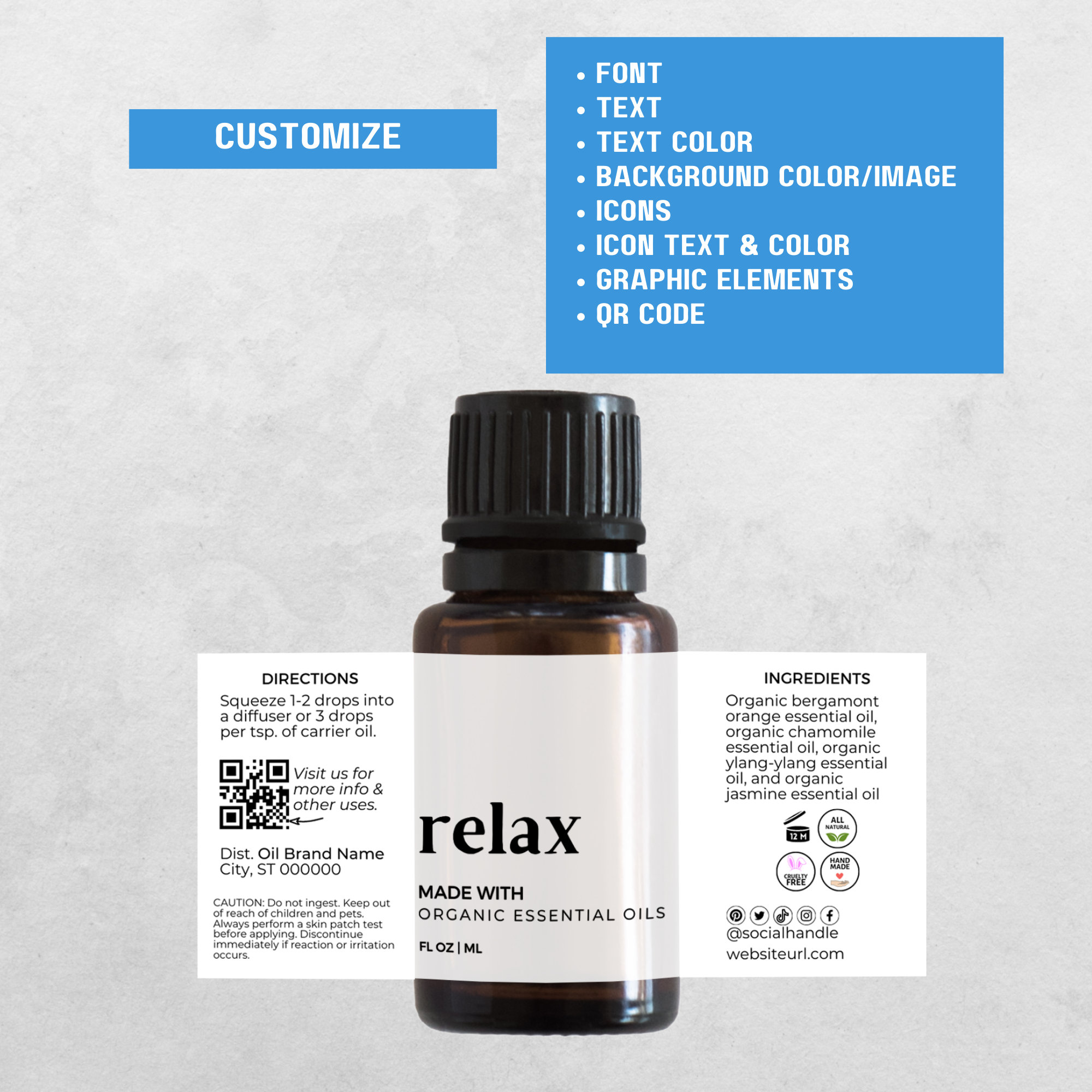 Essential Oils Bottle Label Template Editable Oil Dropper Wrap Around ...