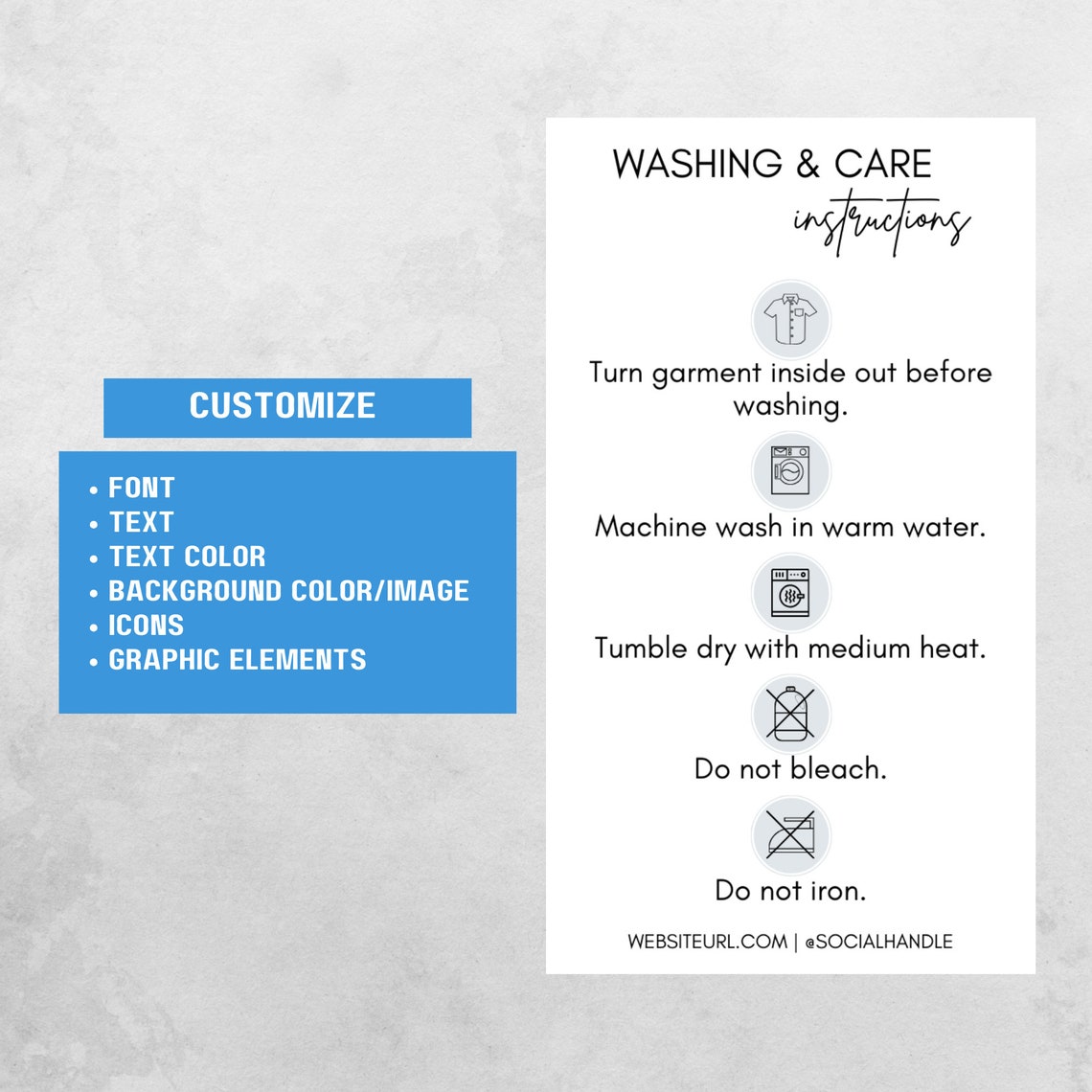 Washing Instructions Care Card Template Editable Laundry Care Card ...