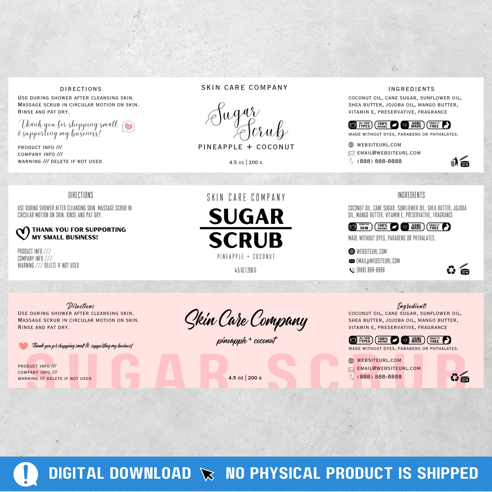 Hand & Body Skincare Sugar Scrub Label Template Custom Sugar Scrub Foot ...