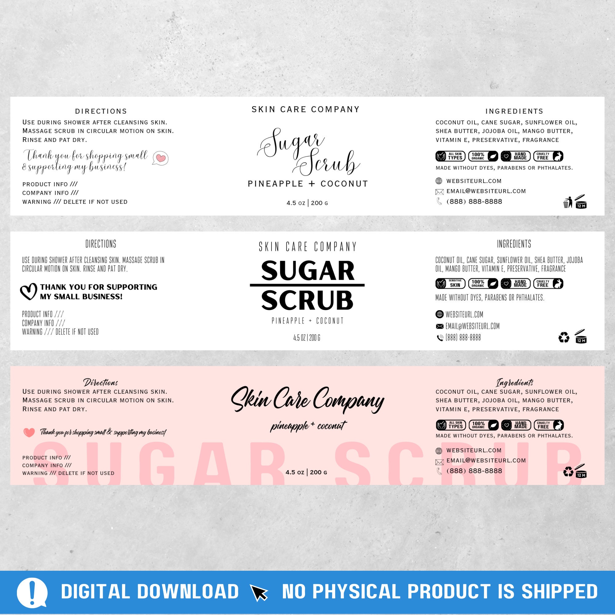 Hand & Body Skincare Sugar Scrub Label Template Custom Sugar Scrub Foot ...