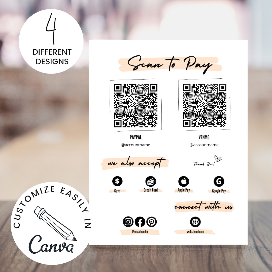 QR Scan to Pay Customizable Sign Small Business QR Sign DIY Scan to Pay ...