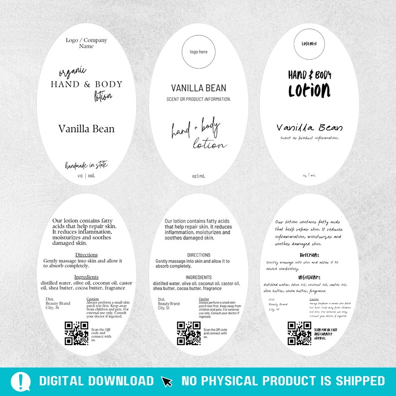 Oval Hand & Body Lotion Label Template Editable Oval Lotion Label ...