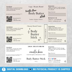 Body Butter Balm Stick Label Template Editable Wrap Around Cosmetic ...