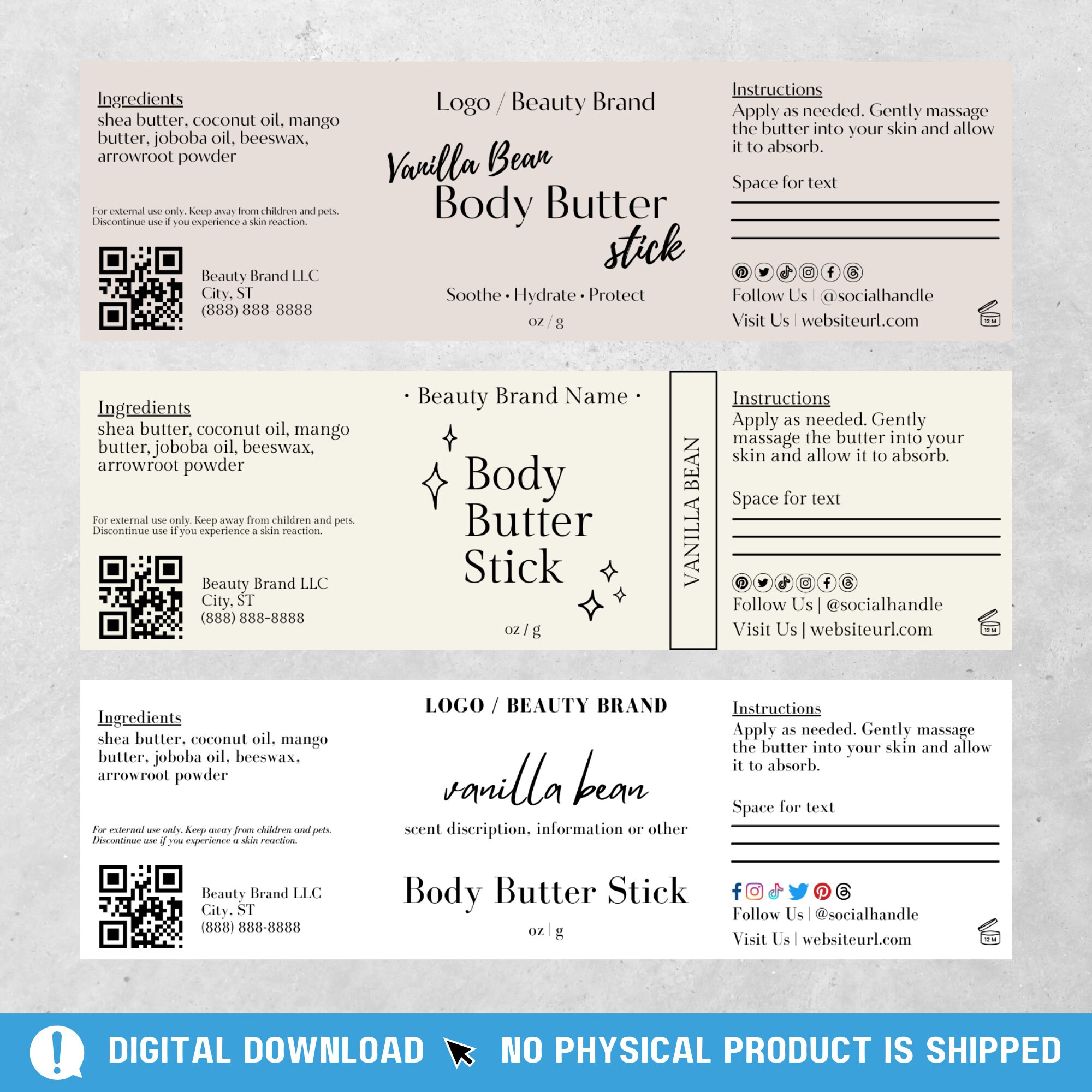 Body Butter Balm Stick Label Template Editable Wrap Around Cosmetic ...