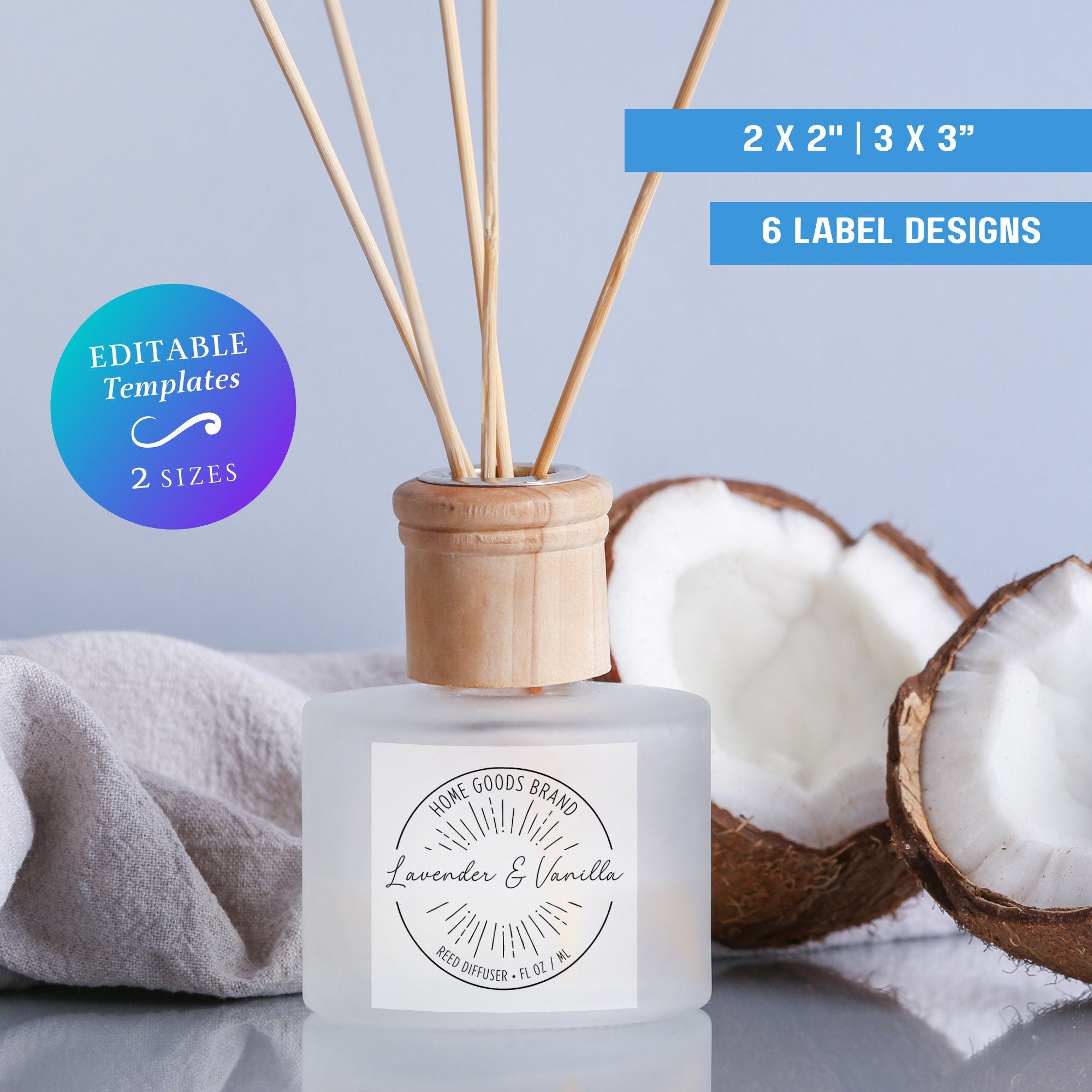 Square Reed Diffuser Label Template Editable Essential Oil Diffuser ...