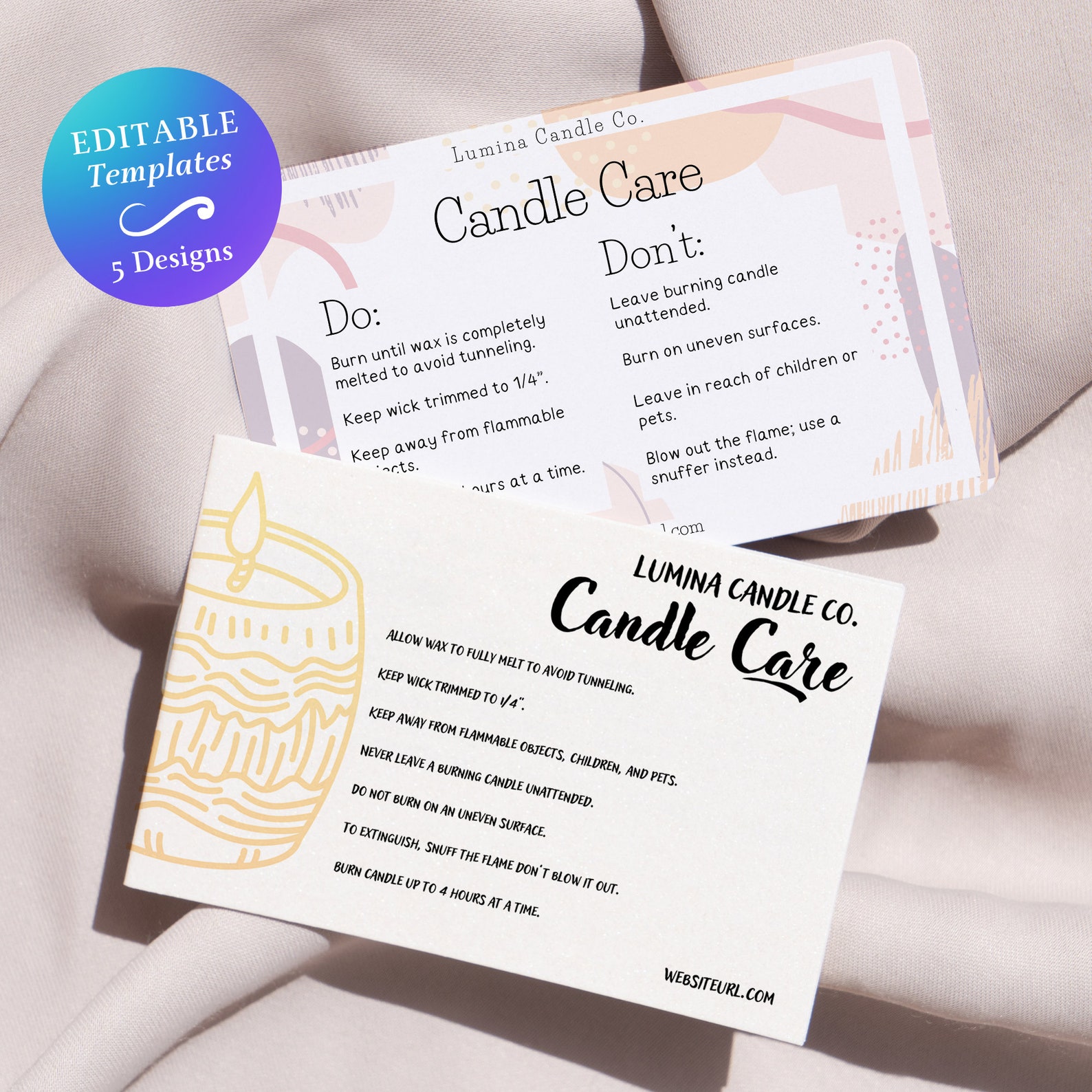 Printable Candle Care Card Templates 6x4 Candle Care Cards Small ...