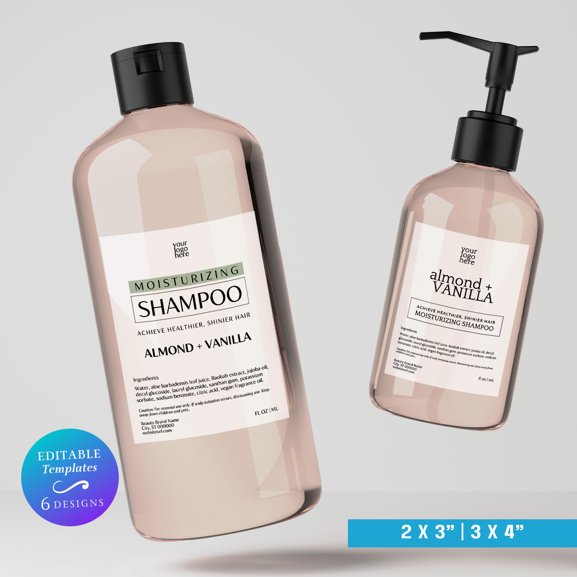 Shampoo Conditioner Label Template Vertical Editable Natural Hair Care ...