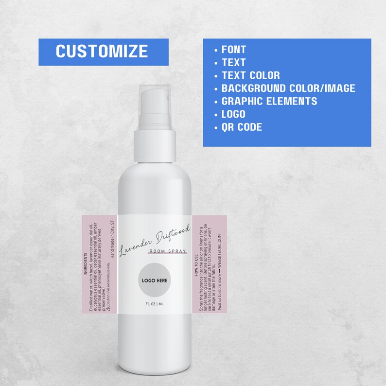 Fragrance Room Spray Label Template Custom Linen Spray Label DIY Room ...