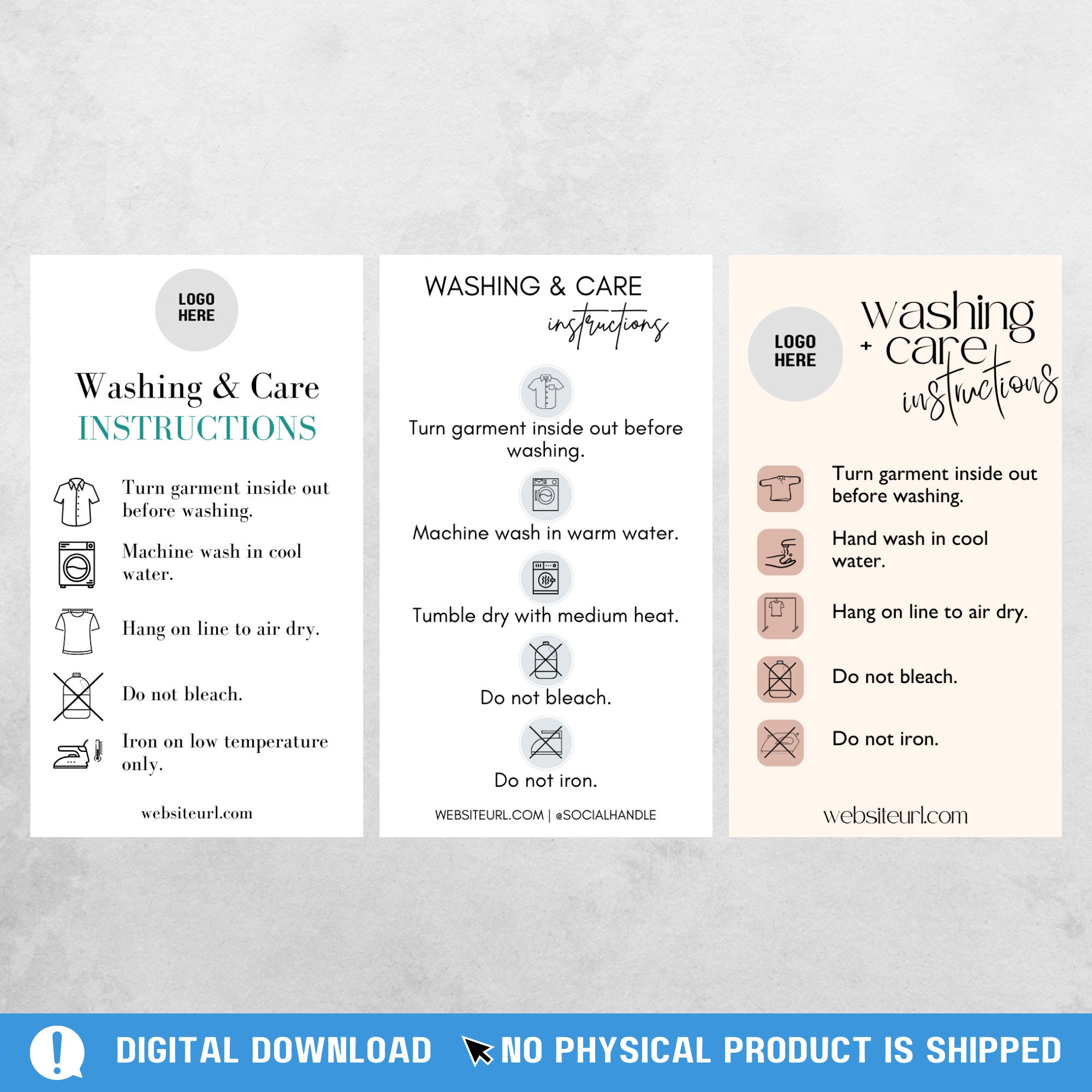 Washing Instructions Care Card Template Editable Laundry Care Card ...