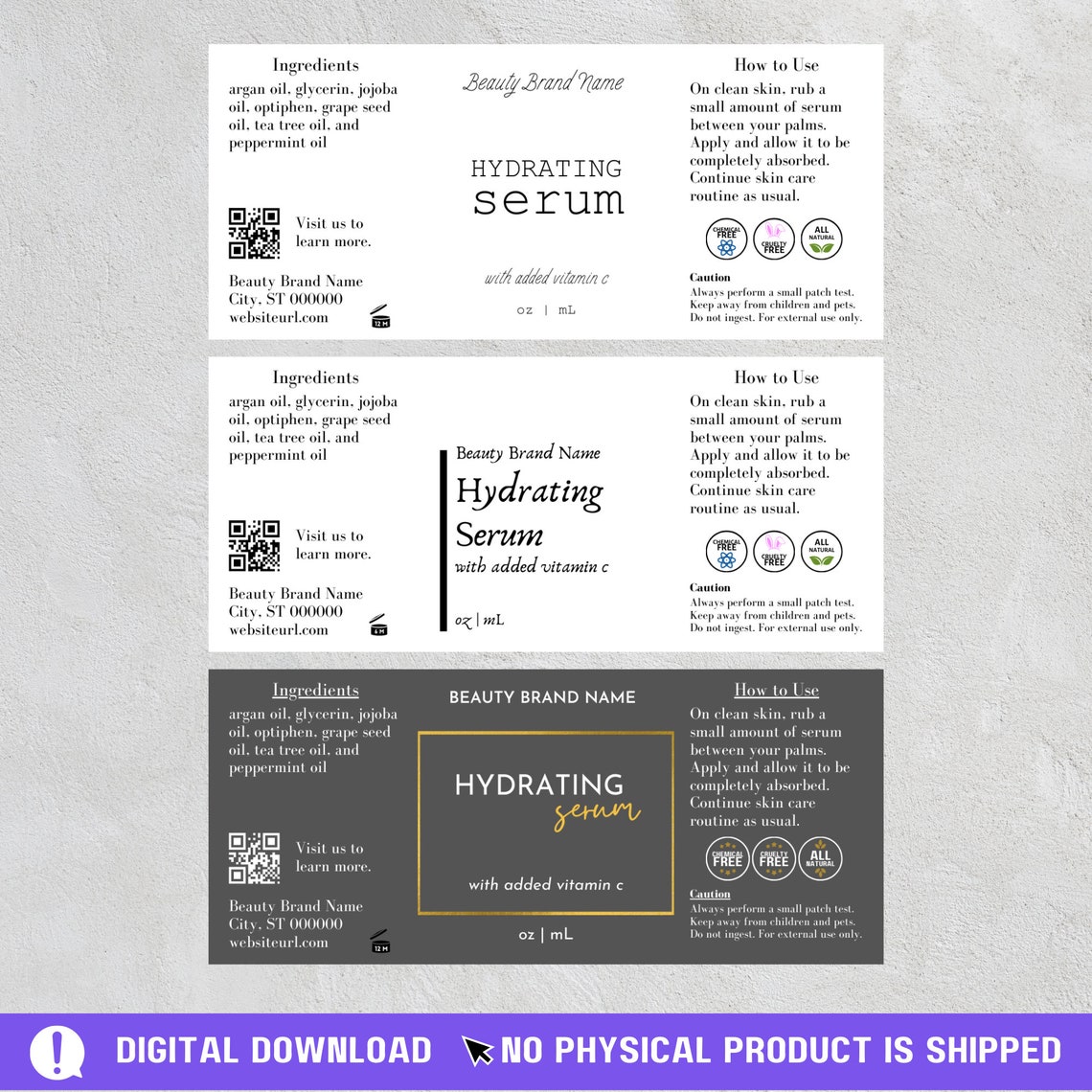 Cosmetic Serum Bottle Label Template Skincare Serum Dropper Label ...