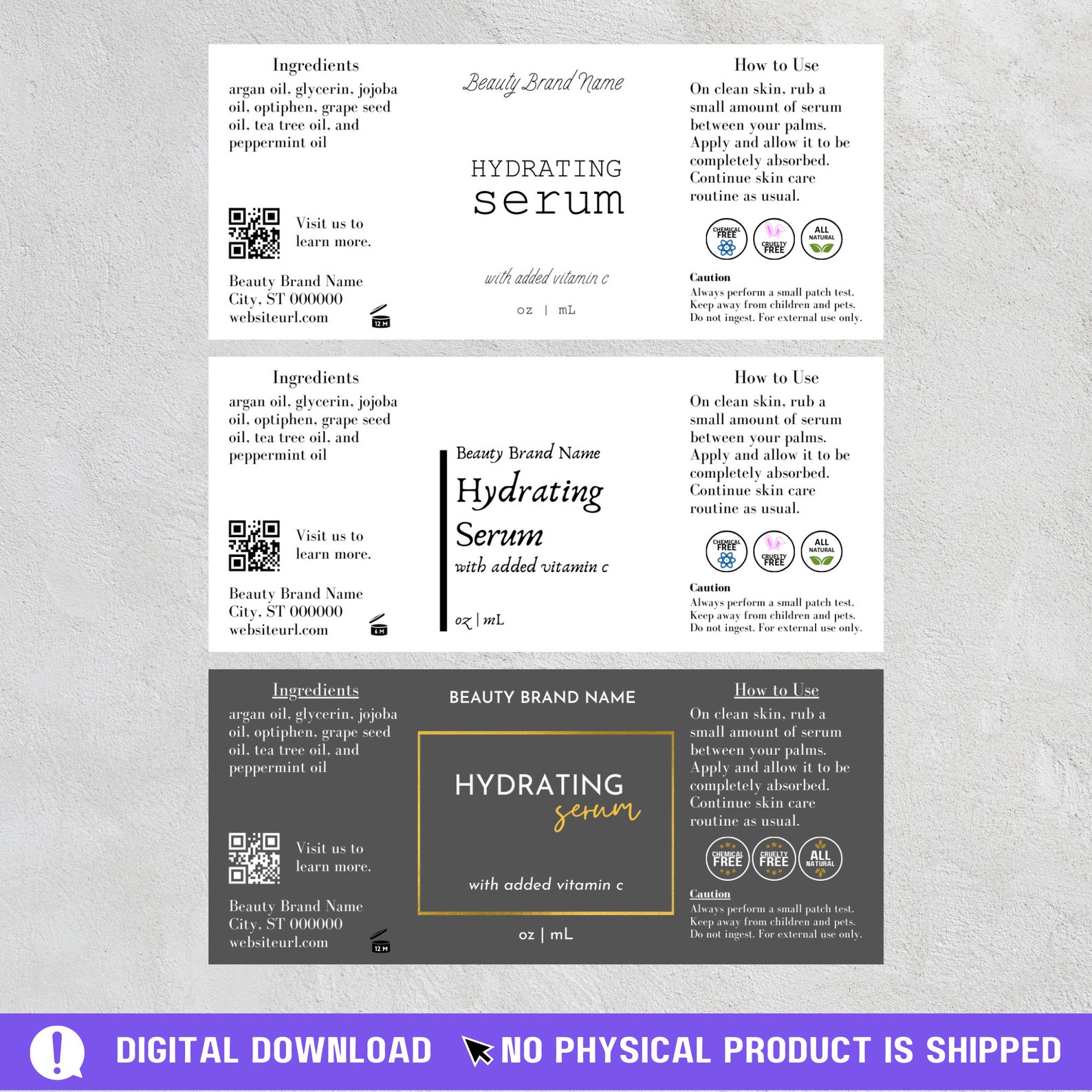 Cosmetic Serum Bottle Label Template Skincare Serum Dropper Label ...