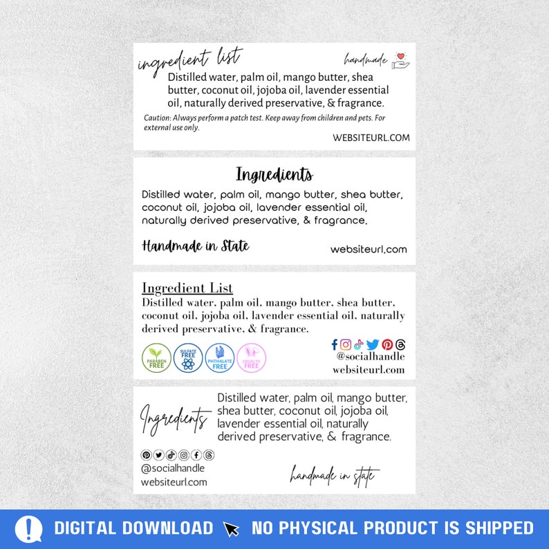 Address Rectangle Ingredient List Label Template Editable Small ...