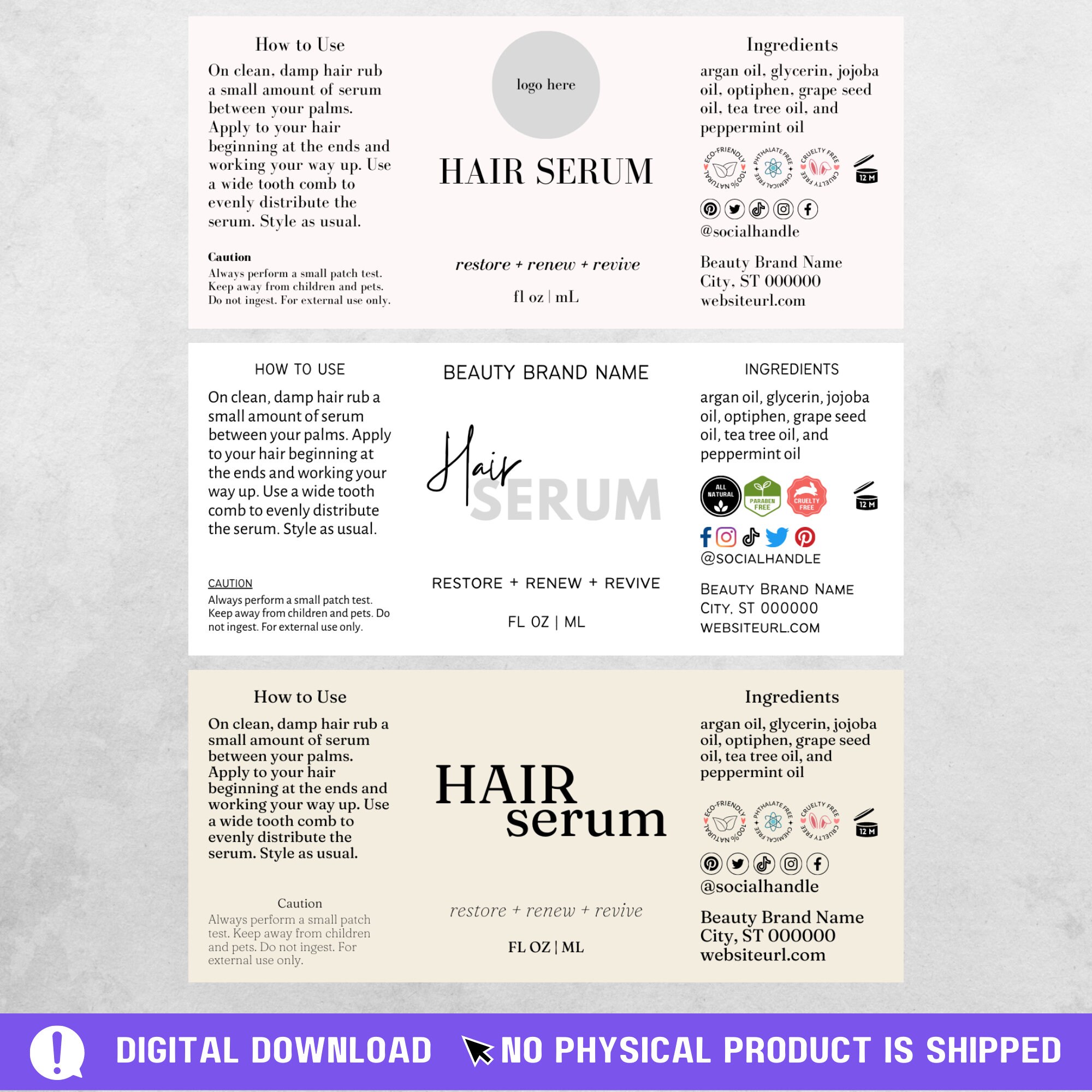 Serum Oil Dropper Wrap Around Label Template Custom Hair Serum Oil ...