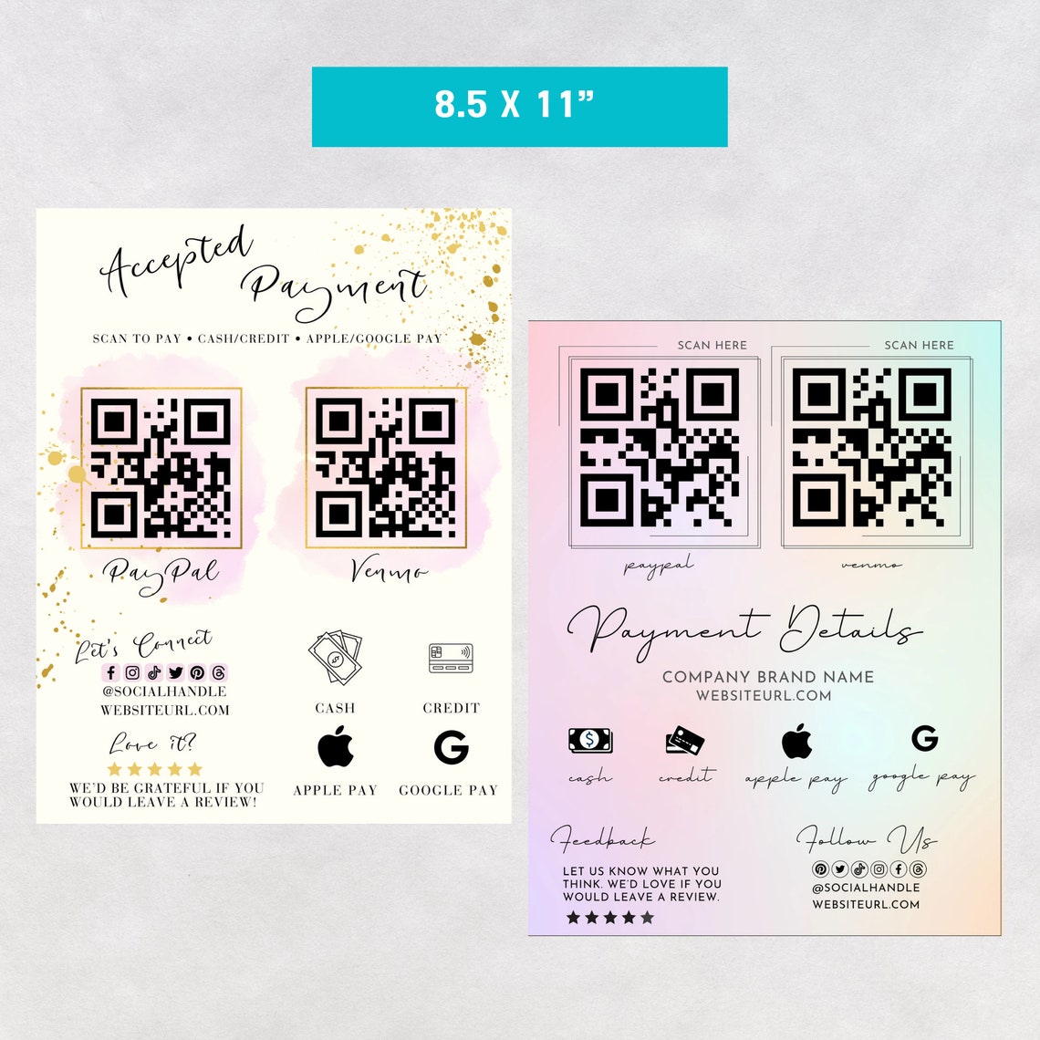 Accepted Payment Table Sign With QR Scan to Pay Code Editable - Etsy