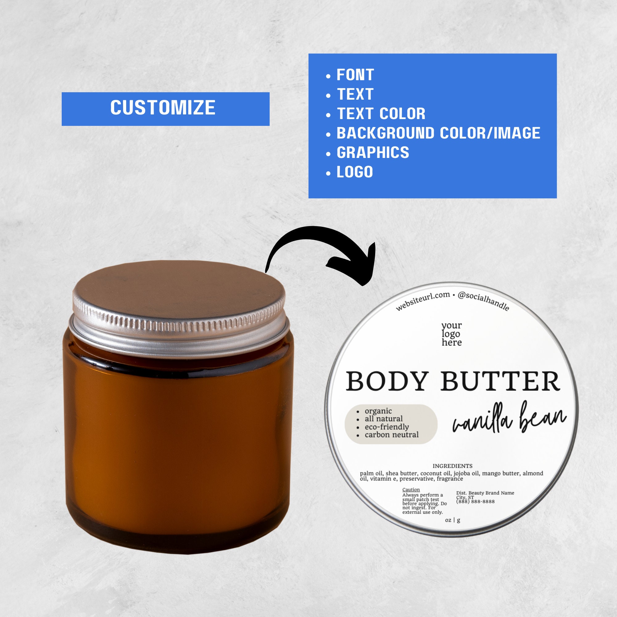 Round Body Butter Label Canva Template Editable Circle Cosmetic Label ...