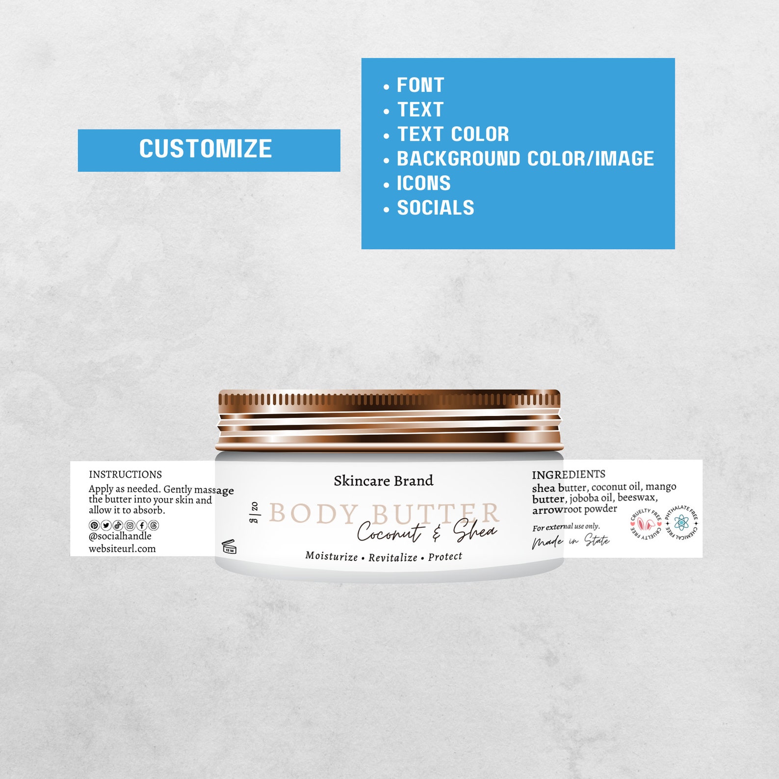 Body Butter Wrap Around Label Template Custom Skincare Jar Label ...