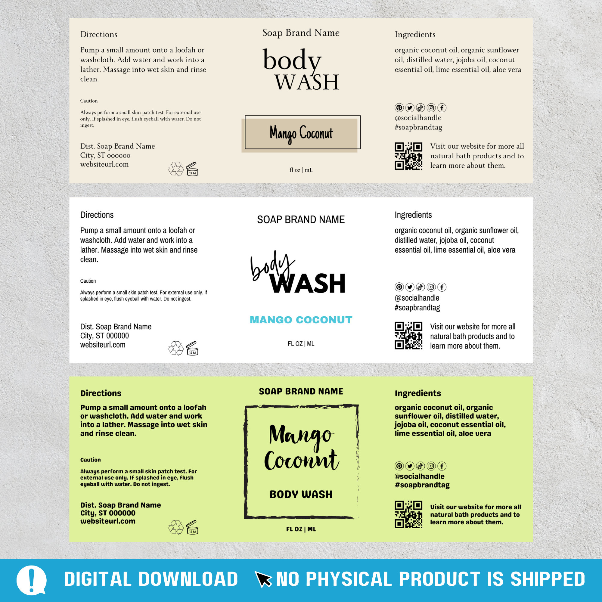 Body Wash Wrap Around Label Template Editable Liquid Soap Label DIY ...