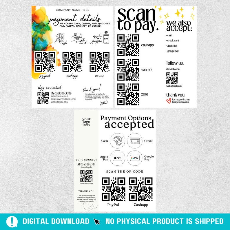 Accepted Payment QR Code Sign Template Scan to Pay Canva Template DIY ...