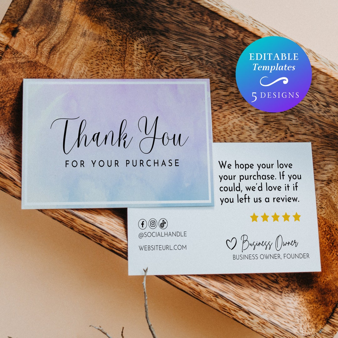 Watercolor Thank You Card Template for Small Business Small Thank You ...