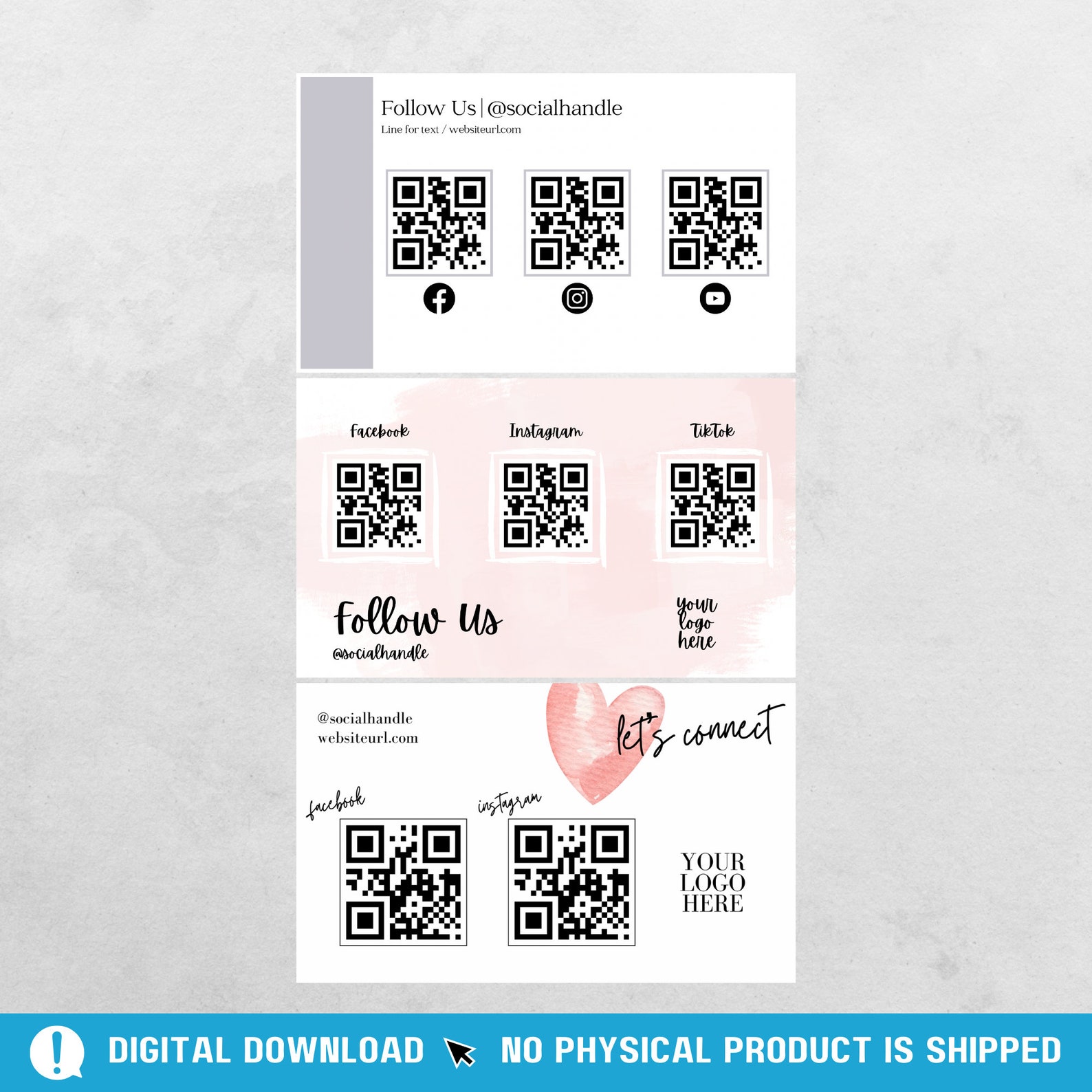 Editable Social Media QR Card Template Custom DIY 5x3" QR Code Social ...