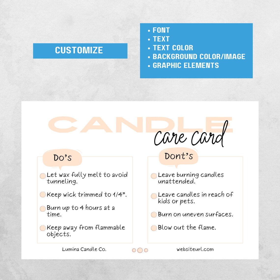 Printable Candle Care Card Templates 6x4 Candle Care Cards Small ...