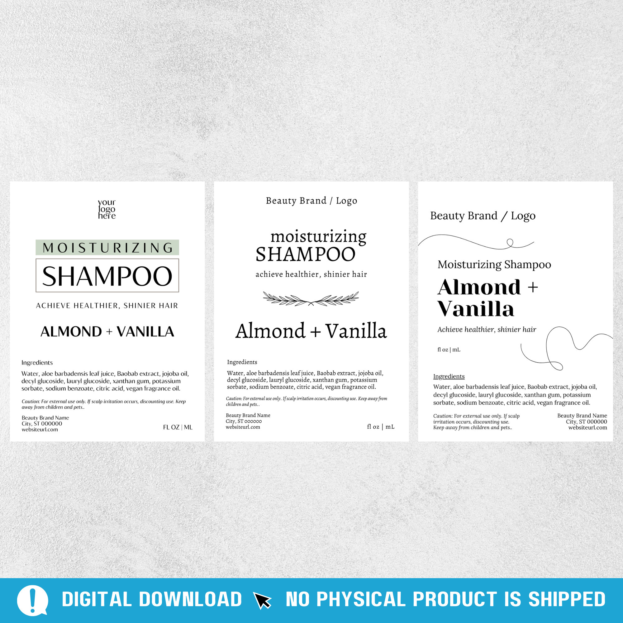 Shampoo Conditioner Label Template Vertical Editable Natural Hair Care ...