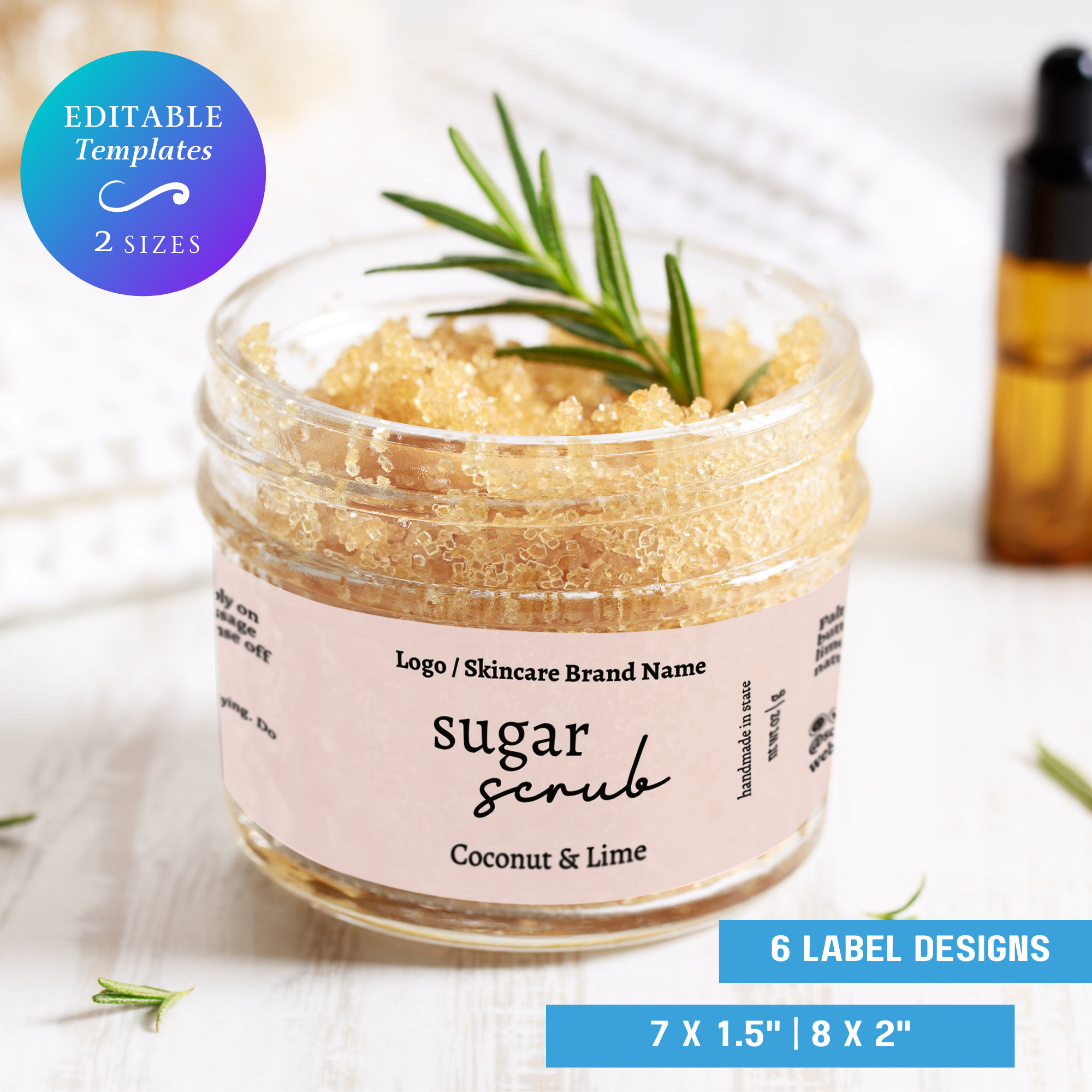 Skincare Sugar Scrub Wrap Around Label Template Editable Hand/body ...