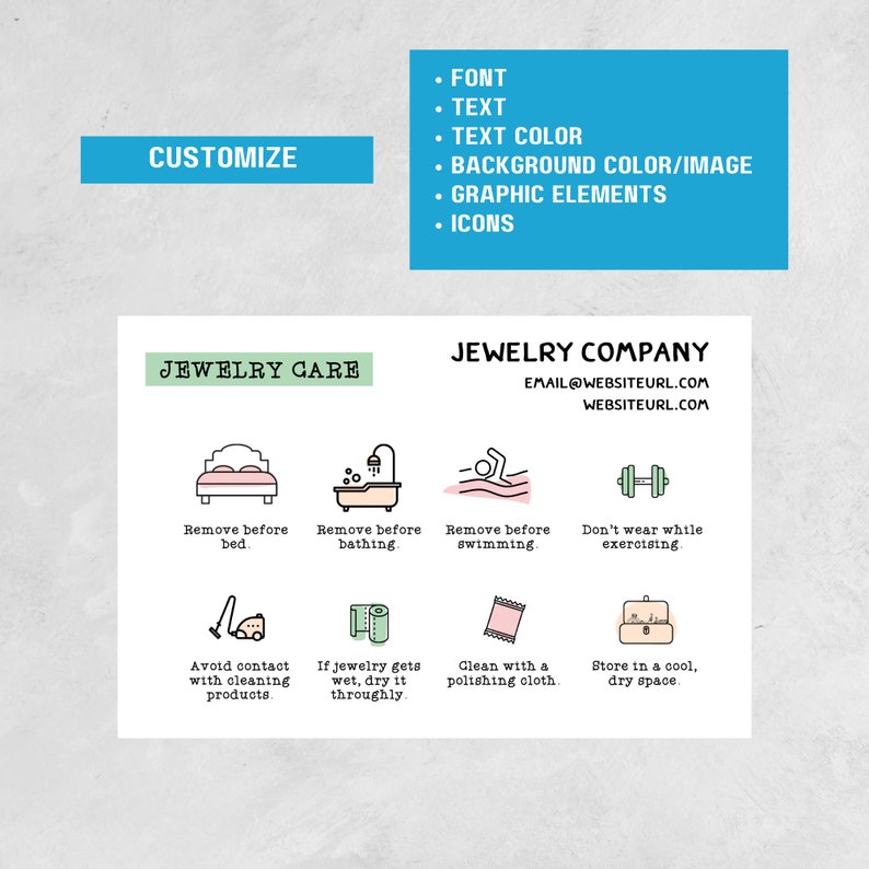 Editable Jewelry Care Card Insert Template DIY Jewelry Care Card ...