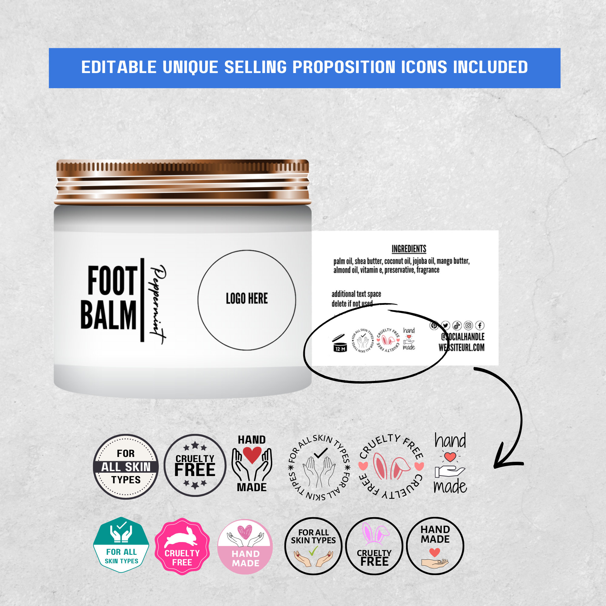 Foot Balm Wrap Around Cosmetic Jar Label Template Editable Lotion ...