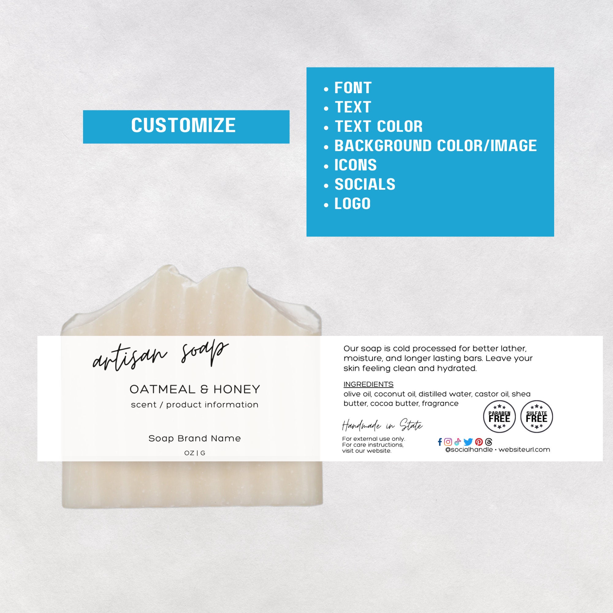 Soap Bar Wrap Around Label Template Custom Artisan Soap Wrapper Label ...