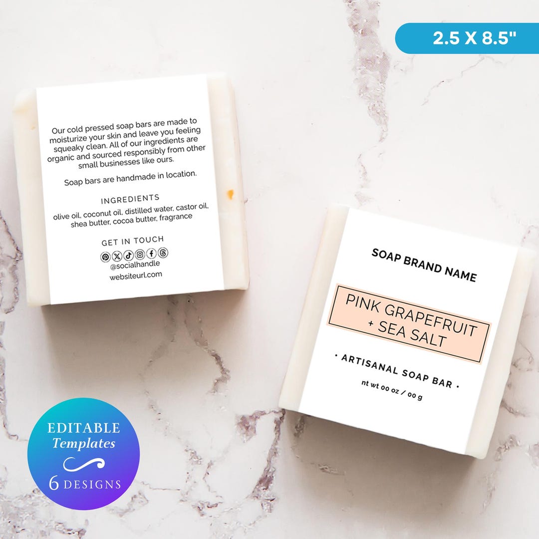 Vertical 2.5x8.5" Wrap Around Soap Bar Label Template, Editable Modern ...