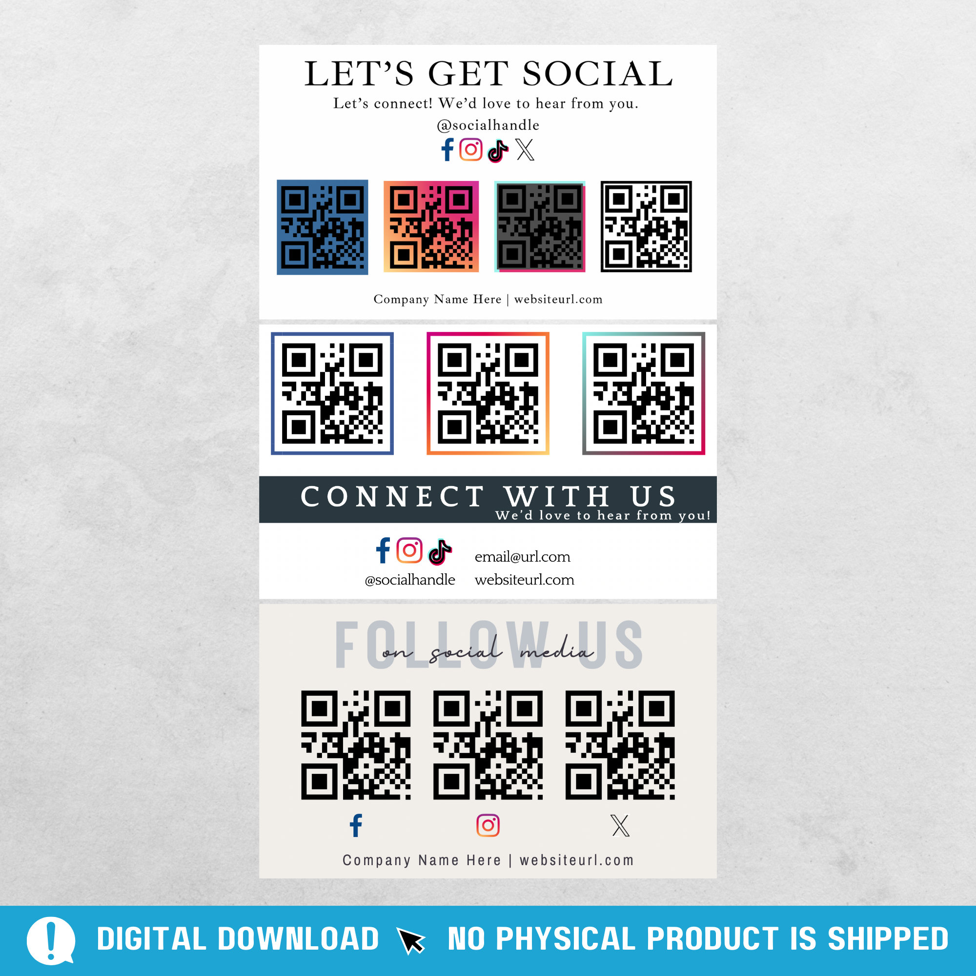 Social Media QR Code Card Template DIY Small Business Social Follow Us ...
