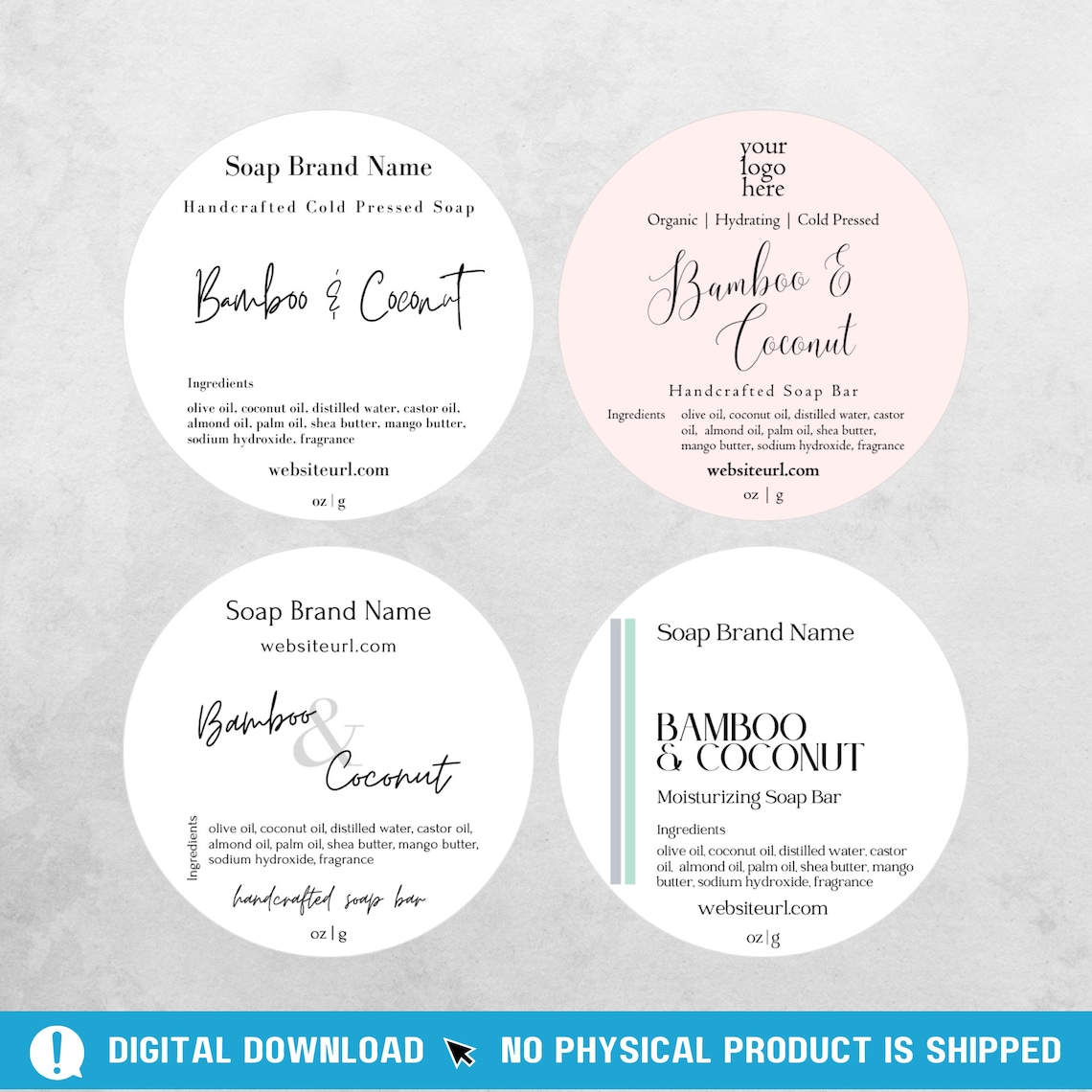 Round Soap Bar Label Template DIY Custom Circle Handmade Soap Label ...