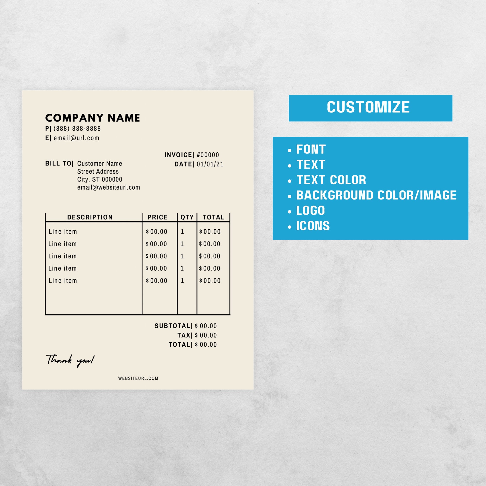 Editable Invoice Template for Freelance or Service Professional ...