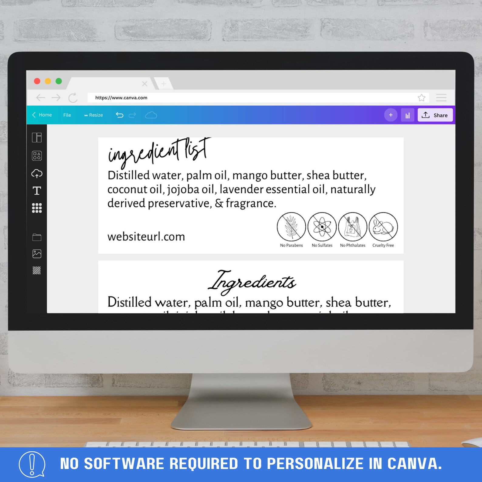 Address Rectangle Ingredient List Label Template Editable Small ...