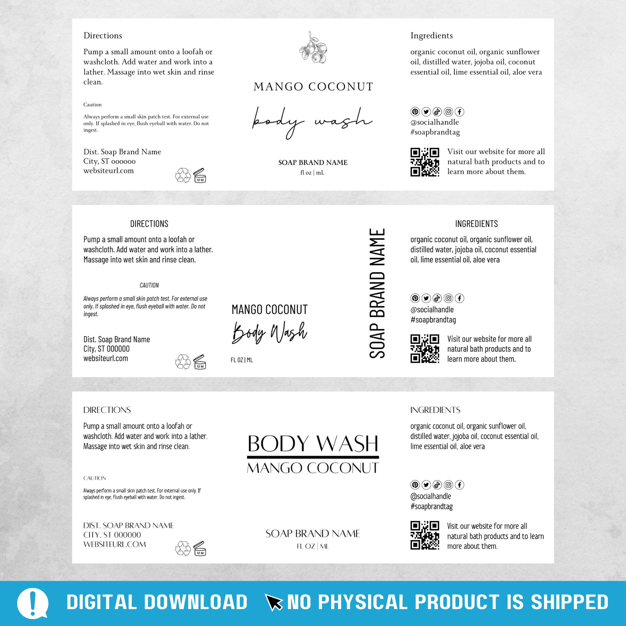 Body Wash Wrap Around Label Template Editable Liquid Soap Label DIY ...