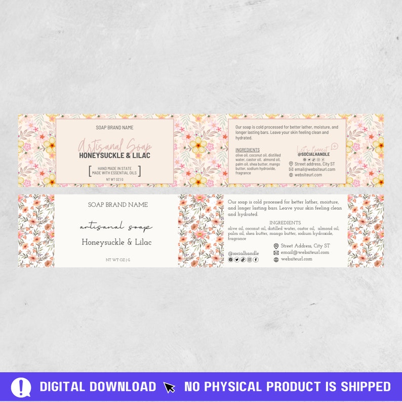 Soap Bar Label Template for Handmade Soaps Pretty Editable Organic Soap ...