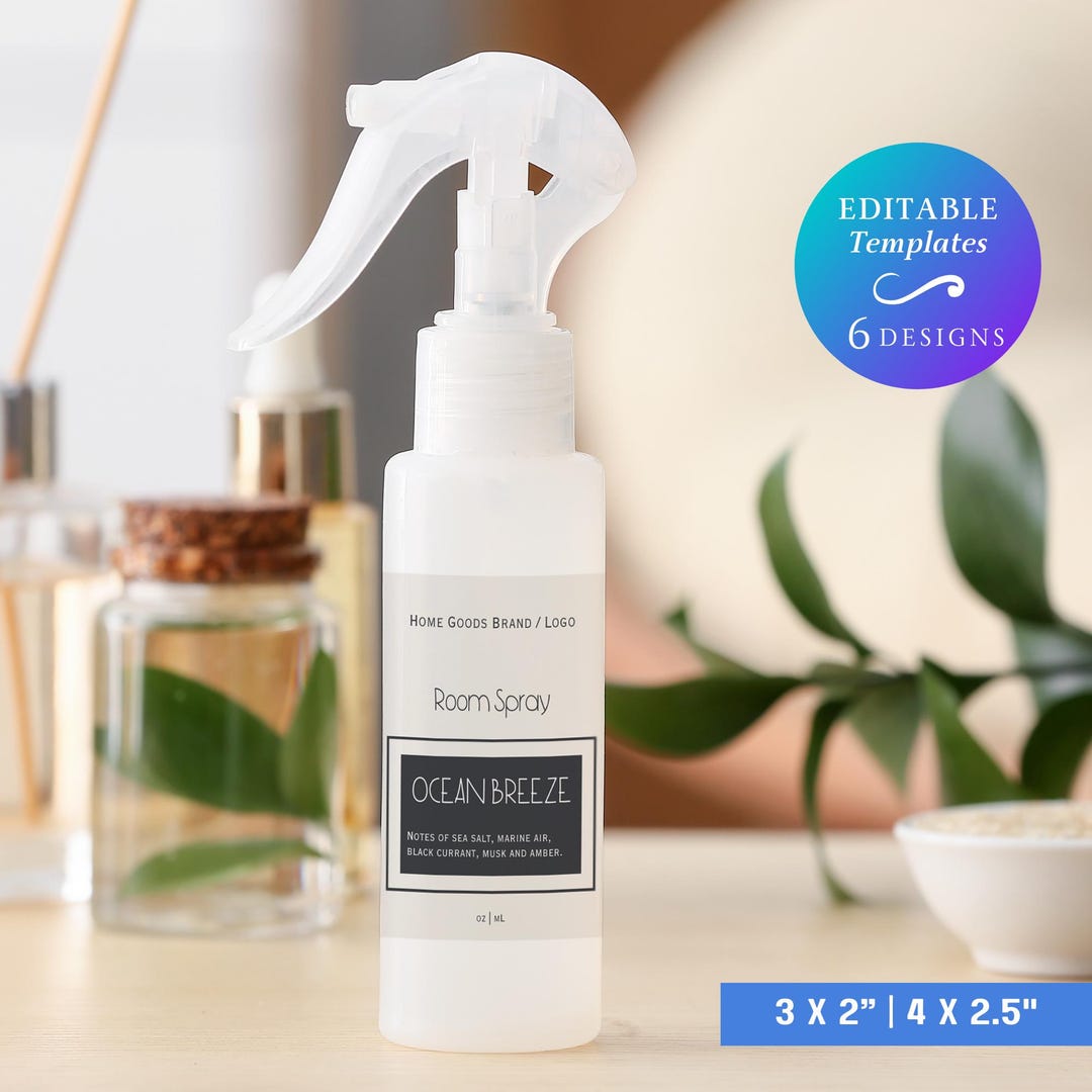 Fragrance Deodorizer Spray Label Canva Template Editable Wrap Around ...