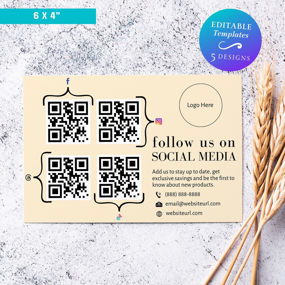 Social Media Card Template Custom QR Code Social Media Card Editable ...