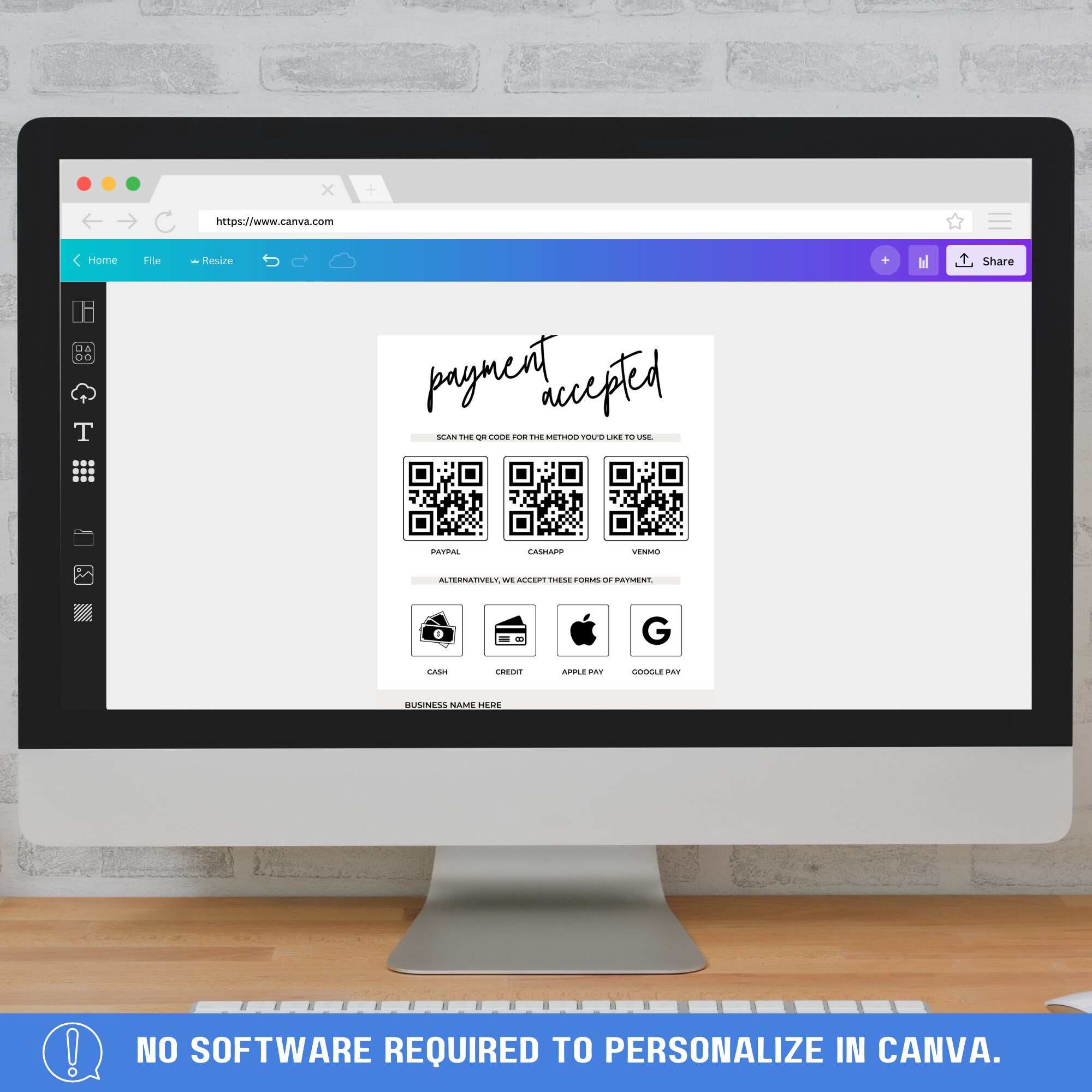 Payment Scan to Pay QR Sign Template QR Payment Table Sign Template ...