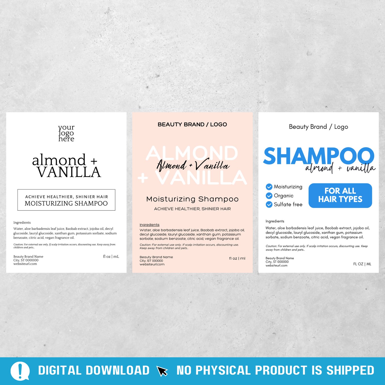 Shampoo Conditioner Label Template Vertical Editable Natural Hair Care ...