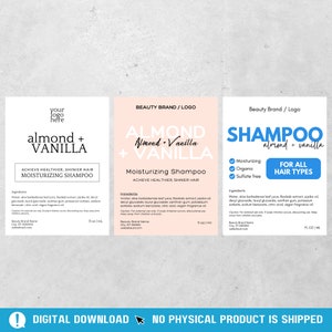Shampoo Conditioner Label Template Vertical Editable Natural Hair Care ...