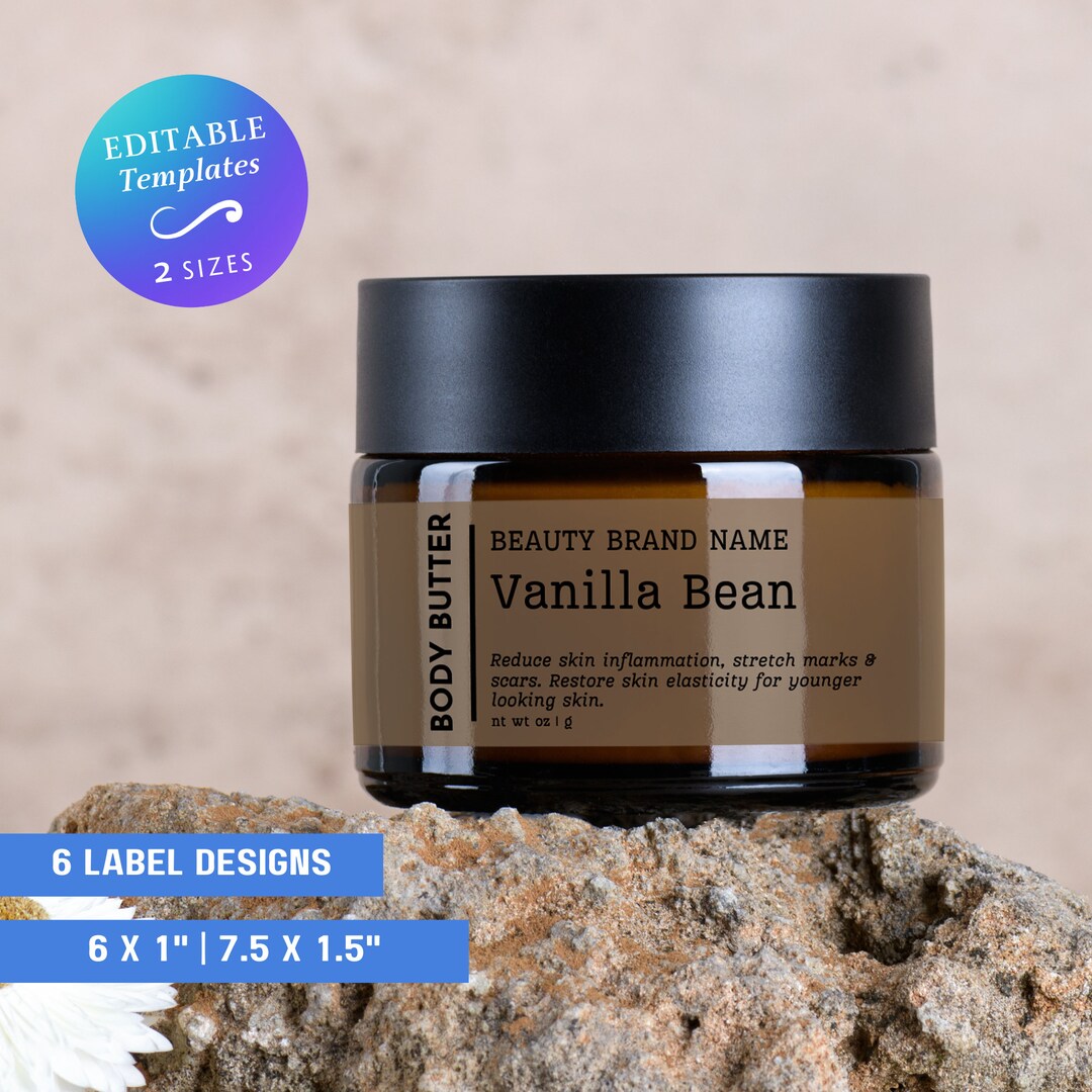 Body Butter Cosmetic Jar Label Template Printable Wrap Around Beauty ...