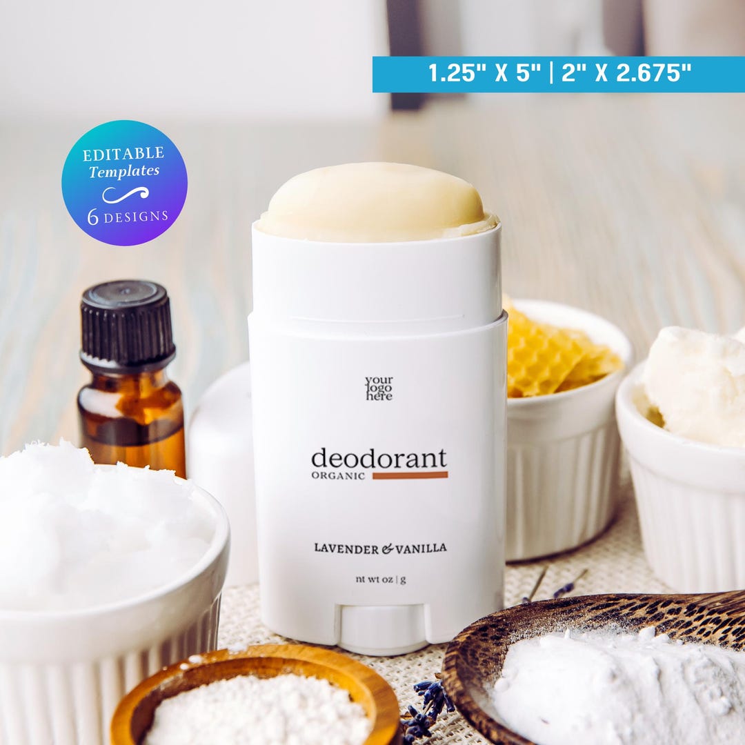Handmade Natural Deodorant Label Template for Canva Editable Aluminum ...